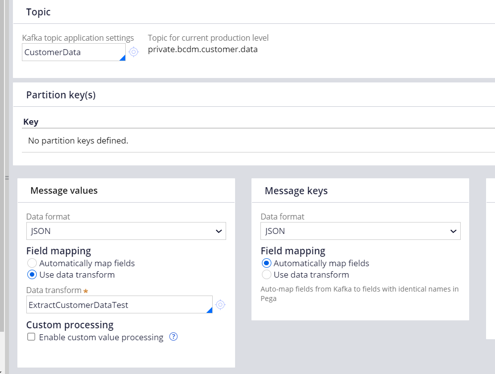 Retrieve the JSON for a Kafka data set. | Support Center
