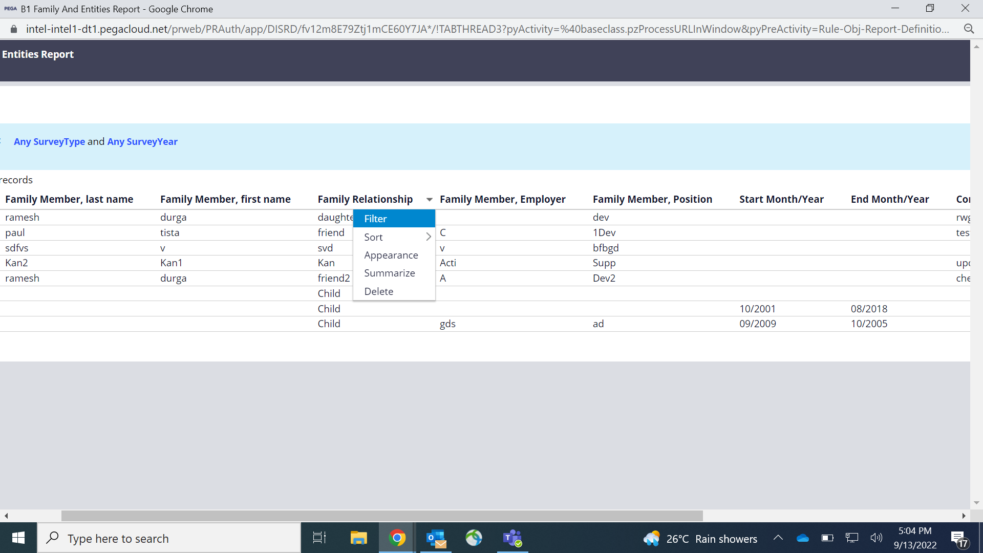 Remove Delete option from report browser filter option | Support Center
