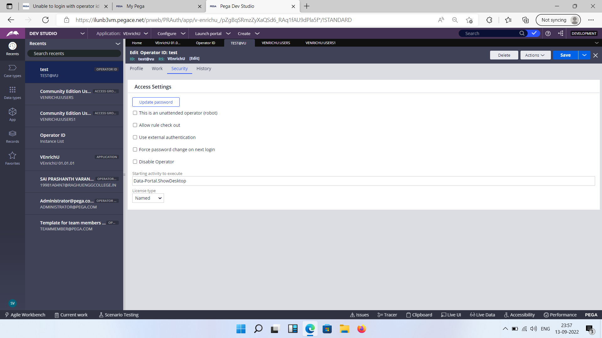 Unable to login with operator id | Support Center